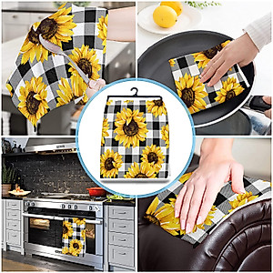 Absorbent Microfiber Kitchen Towels(Set of 2),Spring Summer Wild Sunflower,Tea Towel for Kitchen/Bathroom Decorative Bar Towels,Buffalo Plaid Black White,Soft Resuable Dish Towels Cloths Washable