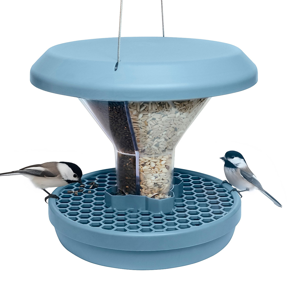 SWISSINNO Bird Feeder Davos Smart Birds | No Mess No Spill Bird Feeder for Outdoor | Mice & Rat Proof | Robust & Reliable for Hanging | Dual Food Chambers | Made in EU | Light Blue