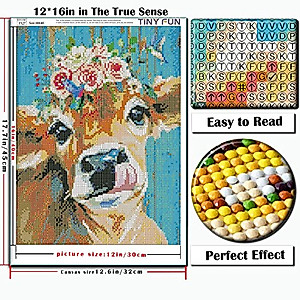 TINY FUN Diamond Painting Kits for Adults&Kids DIY 5D Diamond Art Paint with Round Diamonds Full Drill Cow Gem Art Painting Kit for Home Wall Decor Gifts(12x16inch/30×40cm)