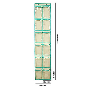 NIMES Hanging Narrow Door Over The Door Shoe Organizer Closet Storage 12 Large Clear Pockets Chart (Beige)