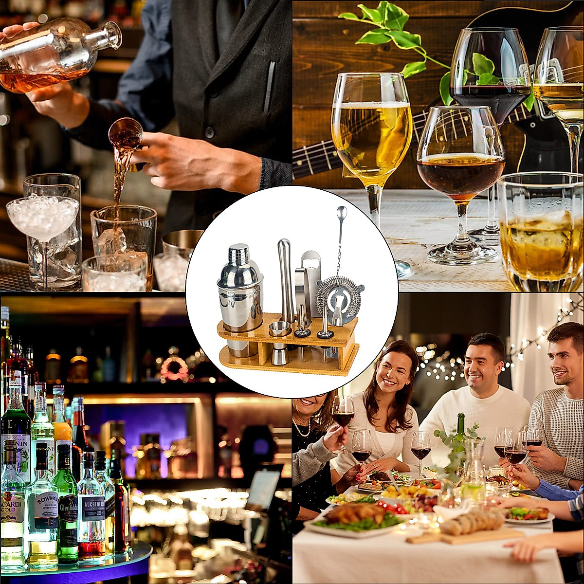 Cocktail Shaker Set Bartender Kit - 10-Piece Bar Tool Set with Bamboo Stand for Drink Mixing, Perfect Drink Mixer for Cocktail Bartending Kit for Bar, Home, Lounge & Party