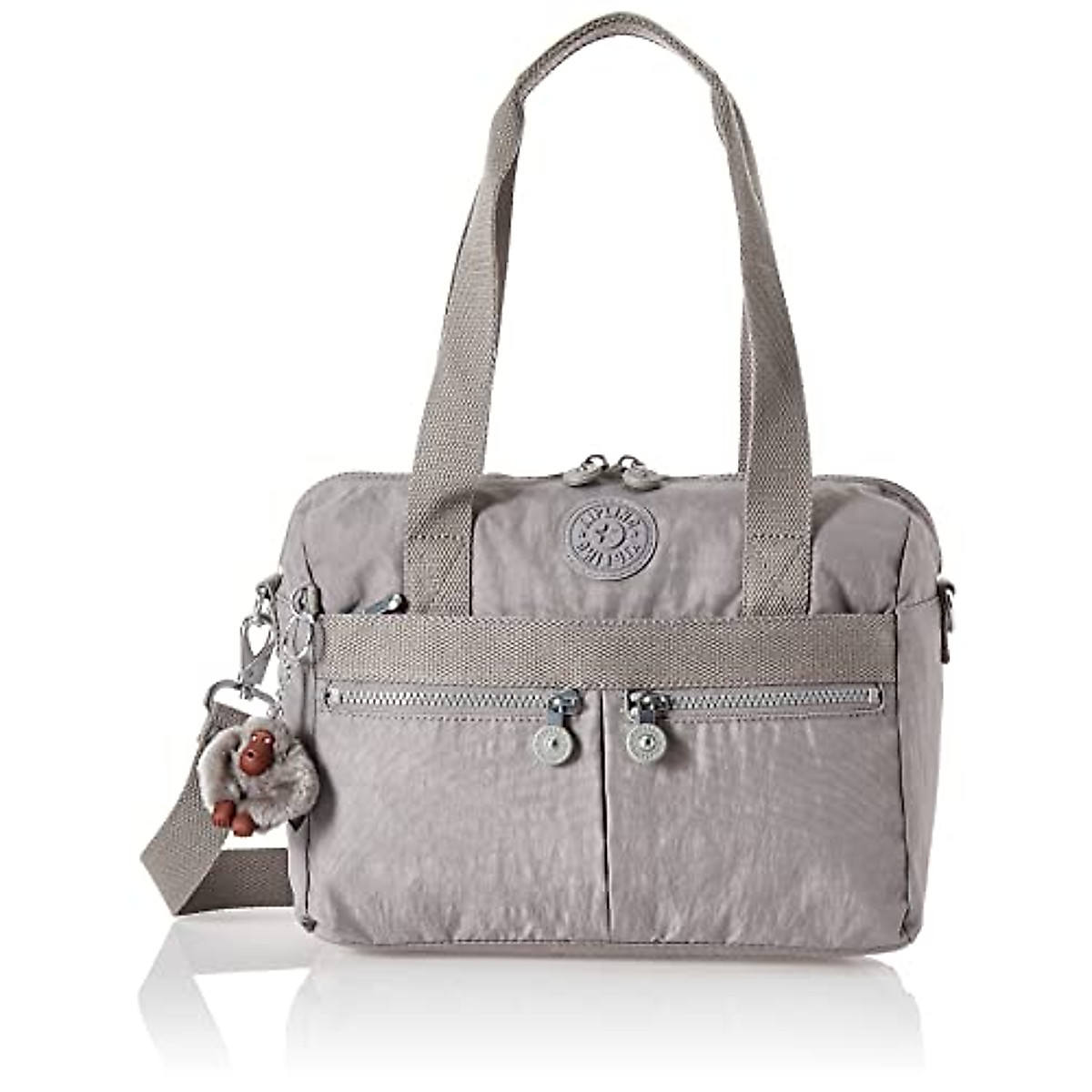 Kipling Women's Klara Handbag, Organize Accessories, Removable Shoulder Strap, Dual Carry Handles, Crinkle Nylon Bag, Cool Grey Tonal