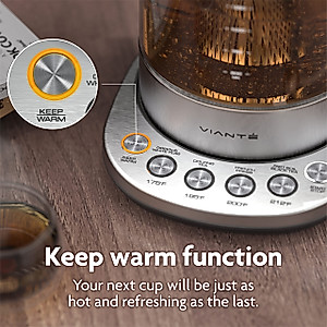 Hot Tea Maker Electric Glass Kettle with tea infuser and temperature control. Automatic Shut off. Brewing Programs for your favorite teas and Coffee.