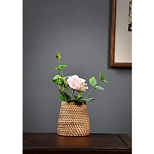 Elsjoy Set of 2 Wicker Pencil Holder, Natural Woven Rattan Makeup Brush Holder, Handmade Office Storage Cups Rustic Kitchen Utensil Caddy for Silverware Cutlery, Stationery, Cosmetics, Table Decor