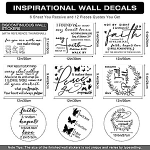 12 Styles Bible Verse Wall Decals Inspirational Wall Decals Peel and Stick Vinyl Christian Wall Decal Prayer Wall Decor Butterfly Quotes Wall Decor Stickers Wall Art Sticker for Bedroom (Black)