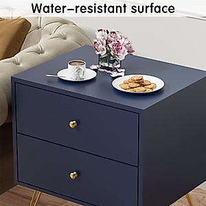 Scurrty 20'' End Table Nightstands Set of 1 Bedside Table Large Sofa End Tables with Wide Top 2 Storage Drawers Metal Legs Bedside Night Table Storage in Bedroom Stable Metal Frame