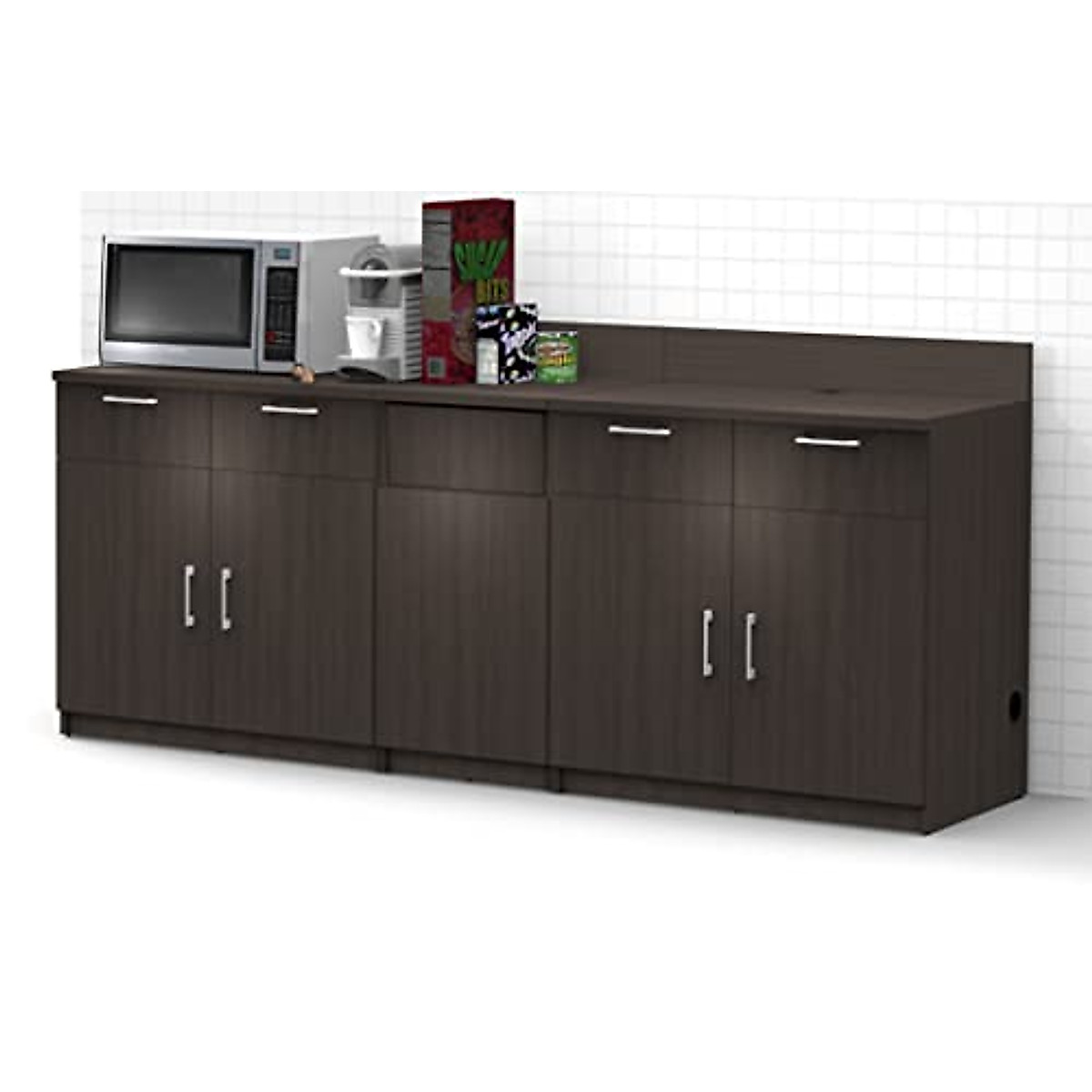 BREAKtime Buffet Sideboard Kitchen Break Room Lunch Coffee Kitchenette Model 8007 3 pc Espresso – Factory Assembled (Furniture Items Purchase ONLY)