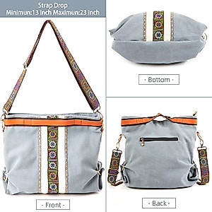 Women Canvas Crossbody Bag Shoulder Bag, Vintage Heavy-duty Tote Handbag (Light Blue) Medium