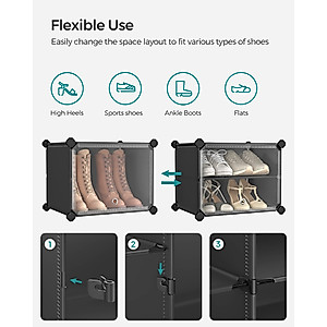 SONGMICS Shoe Rack, 8 Cubes Shoe Organizer with Doors, 32 Pair Plastic Shoe Storage Cabinet, for Bedroom, Entryway, Steel Frame, Plastic Panel, Black ULPC034B01