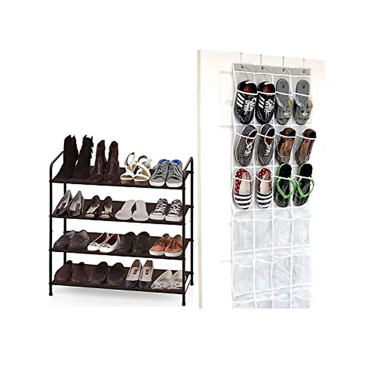 Simple Houseware 4-Tier Shoe Rack + 24 Pockets Over The Door Hanging Organizer