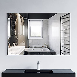 Dowell 31" H x 48" W Black Rectangle Mirror for Wall Aluminium Framed Bathroom Mirror Wall Mounted Vanity Mirror,Hangs Vertically or Horizontally