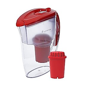 Invigorated Water Alkaline Water Filter Pitcher - Long Lasting Pitcher Filter with Multi-Stage Filtration System - High pH Pitcher Water Jug & 1 Filter - 2.5L (Red)