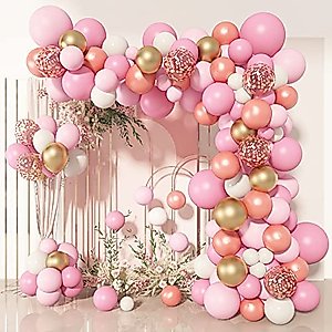 140Pcs Rose Gold Pink Balloons Garland Arch Kit, Light Pink Rose Gold Confetti Balloons for Women Girls Birthday Baby Shower Wedding Graduation Bachelorette Mother's Valentine's Day Party Decorations