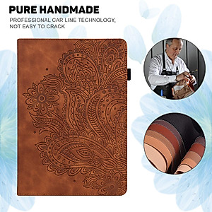 UUcovers for Kindle Fire HD 10 Case 9th/7th/5th Generation 10.1 Inch (2019/2017/2015) with Pencil Holder/Elastic Band/Stand/Magnetic Folio Embossed PU Leather Shockproof Cover, Brown Peacock Flower