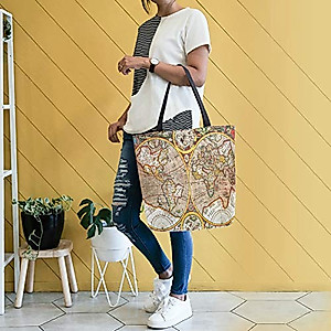 AUUXVA Canvas Tote Bags Reusable Ancient World Map Large Canvas Handbag Purse Shoulder Shopping Bag for Women Grocery Bag with Zipper Pouch
