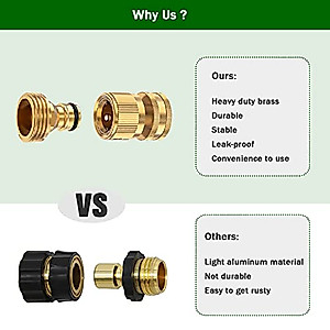 Hopcorner 6 Sets Garden Hose Quick Connector, Solid Brass 3/4 Inch GHT Thread Fitting No-Leak, Water Hose Female and Male Easy Connect
