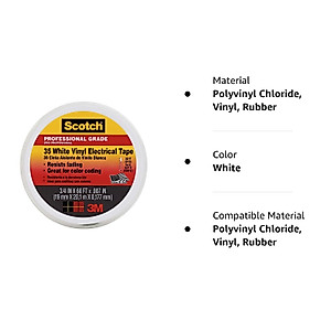 3M 10828 Scotch 35 Vinyl Electrical Color Coding Tape, 3/4-Inch x 66ft, White