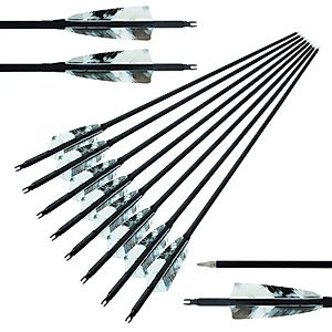 28Inch Carbon Arrow Archery Spine 500 4" Natural Turkey feather Competition Practice Target Shooting Hunting Arrows With Removable Tips For Recurve Long Traditional Bow And Compound Bow Pack of 12Pcs