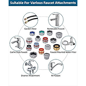 Hibbent 15 Pieces Faucet Adapter Kit, Brass Aerator Adapter Set for Faucet Tap with Removable Aerator to Connect Garden Hose, Aerator, Water Filter Adapter for Faucet Sink - Male/Female, Chrome