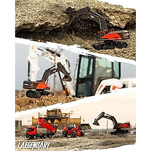LAEGENDARY RC Excavator - Remote Control Excavator - Electric, Hobby-Grade Construction Vehicles - 1:14 Scale, Black - Red