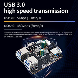 Yahboom 4 Port USB 3.0 Hub for Raspberry Pi Jetson Nano ROS Robot, Compatible with USB 3.0/2.0/1.1 Driver-Free Plug&Play, Onboard External USB-A，5V (micro-USB)，9~24V Power Port, for High-power Device
