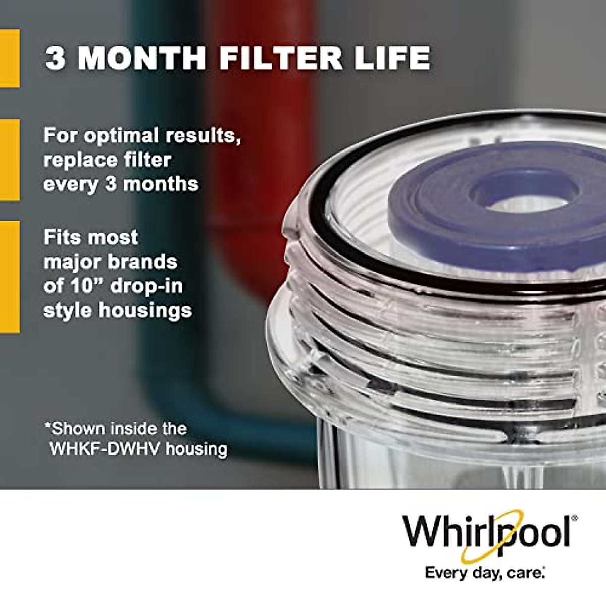 Whirlpool 2.5"x10" Sediment Water Filter Replacement Cartridge WHKF-WHPL, NSF Certified 30-Micron Rating Protects Home Appliances, Fits Whole House Filtration Housings WHKF-DWHV and WHKF-DWH, 2-Pack