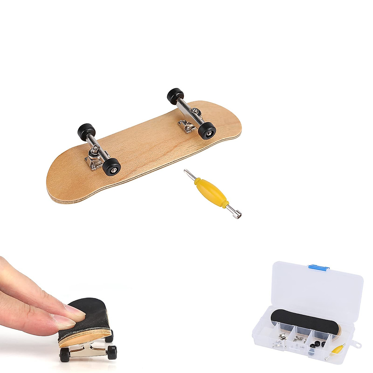 Lazmin Wood Finger Skateboard Alloy Stent Bearing Wheel Fingerboard Novelty Toy Reduce Pressure Kids Gifts(Black)