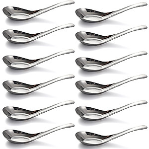 Stainless Steel Soup Spoons Dinner Spoons Set of 12 Chinese Soup Spoon Silver Bouillon Spoon Mirror Polished