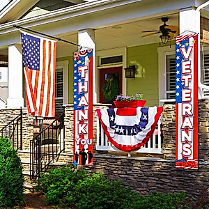 Veterans Day Decorations, 71" X 12" Thank You Veterans Banner Veterans Day Porch Sign Outdoor White Red Blue Veterans Day Banner Patriotic Door Decor Veterans Day Memorial Day Decorations
