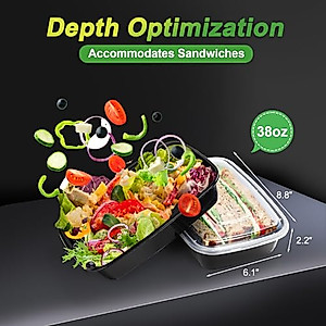 jake.secer 38oz Meal Prep Containers Reusable, 50 Pack Extra-Thick Disposable Storage Containers with Lids, Bpa-Free To Go Food Container, Plastic Take Out Lunch Containers, Microwave, Freezer Safe