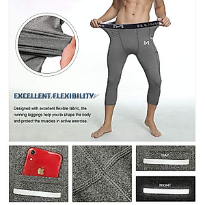 MEETYOO Men's 3/4 Compression Pants with Pockets, Black+Grey+Blue, XX-Large