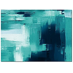 Anzona Painting Teal Indoor Area Rug 3 Ft x 5 Ft, Green Modern Abstract Art Non-Slip Runner Rug for Kids Room, Ombre Oil Print Texture Living Room Bedroom Bathroom Decor Floor Carpets