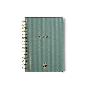 DesignWorks Ink A5 6" x 8.25" Juniper Green Textured Paper Notebook Journal with Gold Accents, Lined Pages, and Durable Spiral Binding for Work, Writing, Journaling