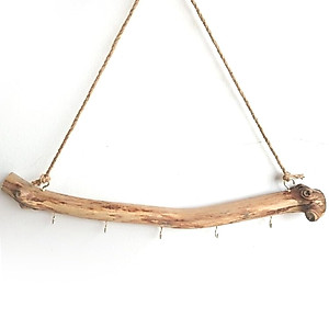 Jalzdieod 2Pcs Natural Driftwood Decorative Branches Farmhouse Home Wall Hanging Decor Hanging Jewelry Organizers with 5 Hooks Durable Easy Install