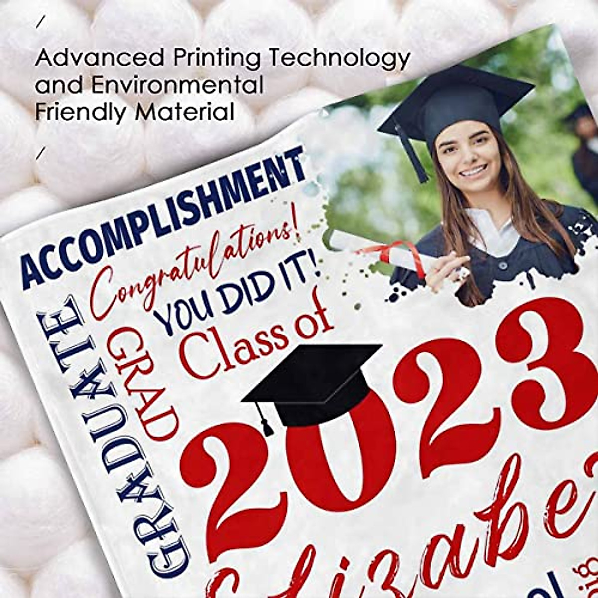 M YESCUSTOM Personalized Name Blankets 2023 Graduation Blankets with Photo Customized Throw Blanket for Women Men Daughter Son Graduates 40"x50"