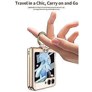 SHIEID Samsung Z Flip 5 Case with Ring, Galaxy Z Flip 5 Case with Screen Protector Electroplating Border Design Protective Cover for Samsung Galaxy Z Flip 5, Mist Gold