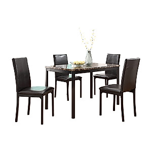 Gecheer Simple Style Dining Table 1pc Brown Faux Marble Table Top Black Metal Finish Frame Transitional Dining Furniture