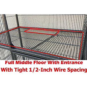 Two Story Extra Large 30.5"x19"x55"H 4-Level Double Front Doors Chew Free Feisty Ferret Chinchilla Small Animal Home Wrought Iron Cage Tight 1/2-inch Bar Spacing Rolling Stand Hammock