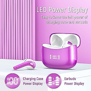 3 Sets Wireless Earbuds Bluetooth Headphones 60H Playtime Ear Buds with LED Power Display Charging Case Earphones in-Ear Earbud with Microphone for Android Cell Phone Gaming Black + Green + Purple