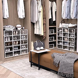 Hrrsaki Large 12 Pack Shoe Storage Organizer Boxes, Shoe Boxes Clear Plastic Stackable, Shoe Organizer for Closet, Plastic Shoe Boxes with Lids, Shoe Containers for Entryway, Bedroom, White