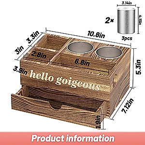 sitanes Hair Tool Organizer, Farmhouse Hair Dryer & Styling Supplies Holder Countertop with Jewelry Storage Drawer, Wooden Blow Dryer Holder with 2 Heatproof Cups, Curling & Flat Iron Holder