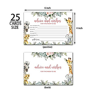 Yuansail Jungle Animals Advice And Wishes Cards For The Mom-To-Be, Baby Advice Cards For New Mom, Baby Shower Party Game,Decorations Party Supply，25 Cards(bb002-JYK 006)