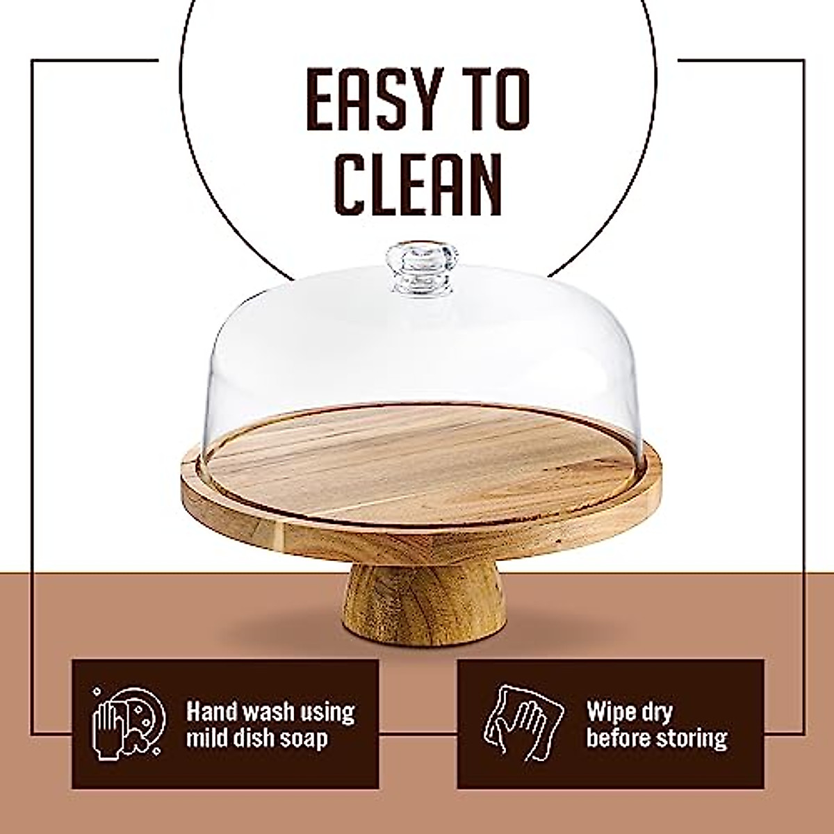 Cake Stand with Acrylic Dome Lid 2-in-1 Multifunctional Round Shatterproof Dessert Table Display Set with Acacia Wood Serving Platter, Veggie Tray, Fruit Bowl, Donut Stand, Nachos Plate by Homesphere