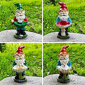 Garden Gnome Statue Set, Funny Garden Gnomes Lawn Ornaments Hold a Different Plant, Weather Resistant Gnome Sculpture and Statue Décor for Home Patio Yard Decorations…