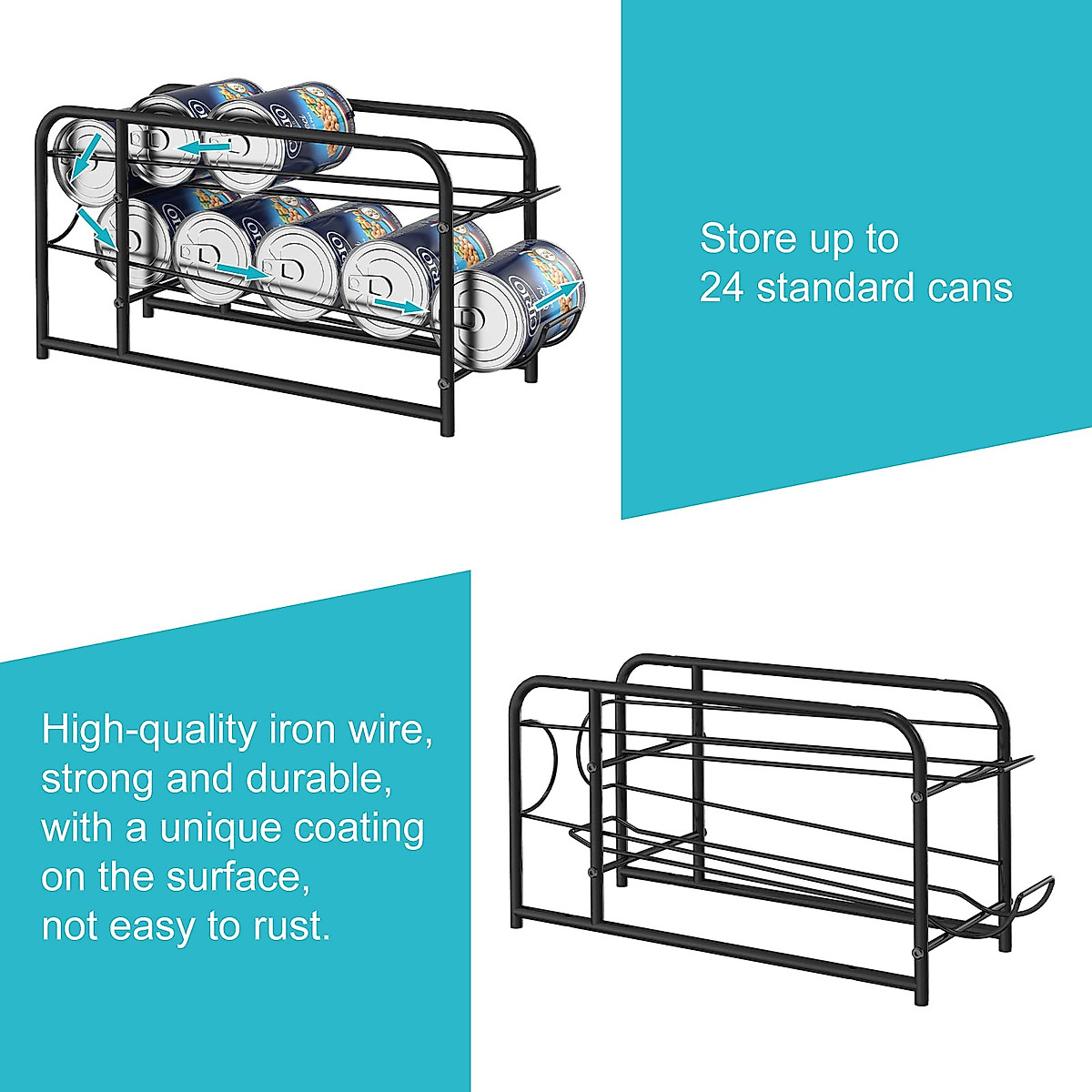 Fogein Mini Soda Can Organizer for Pantry/Refrigerator Pack of 2 Stackable, Soda Can Rack Beverage Dispenser for 221ml/7.5oz Soda Cans, Black