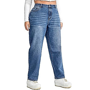 KISSPLUS Plus Size Tapered Jeans for Women High Waist Loose Women Jeans Curvy Stretchy Denim Pants for Women Inseam 30 Light Blue in White 4XL