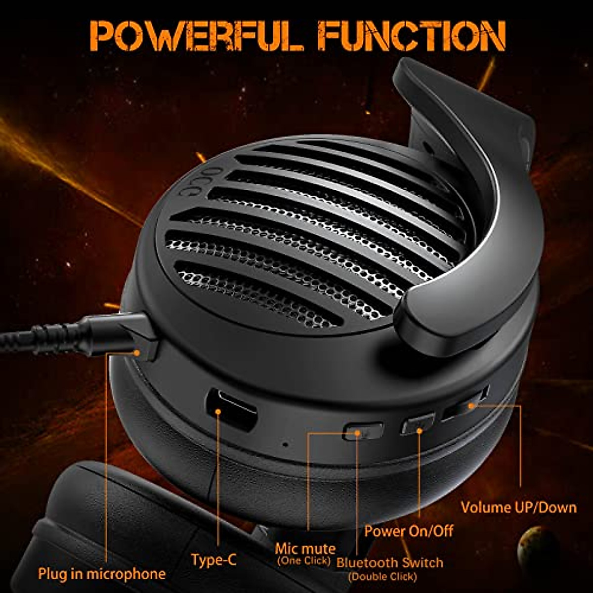 OCG Gaming Headset Dual Wireless Lossless 2.4G Bluetooth Gaming Headphones with Detachable Microphone 50mm Speakers - for PC, PS4, PS5,Smartphone,MacBook,Notebook,Tablet Black