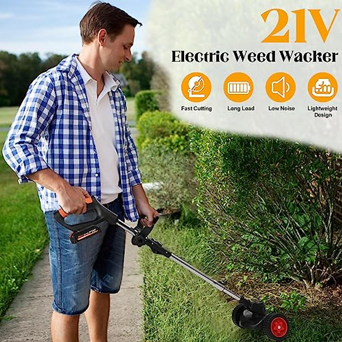 Weed Wacker, 21V Ohey Electric Cordless Weed Eater with 2Pcs 2.0AH Battery Powered, 4-in-1 Lightweight Portable Brush Cutter with Adjustable Length and Cutting Angle for Lawn, Yard, Garden