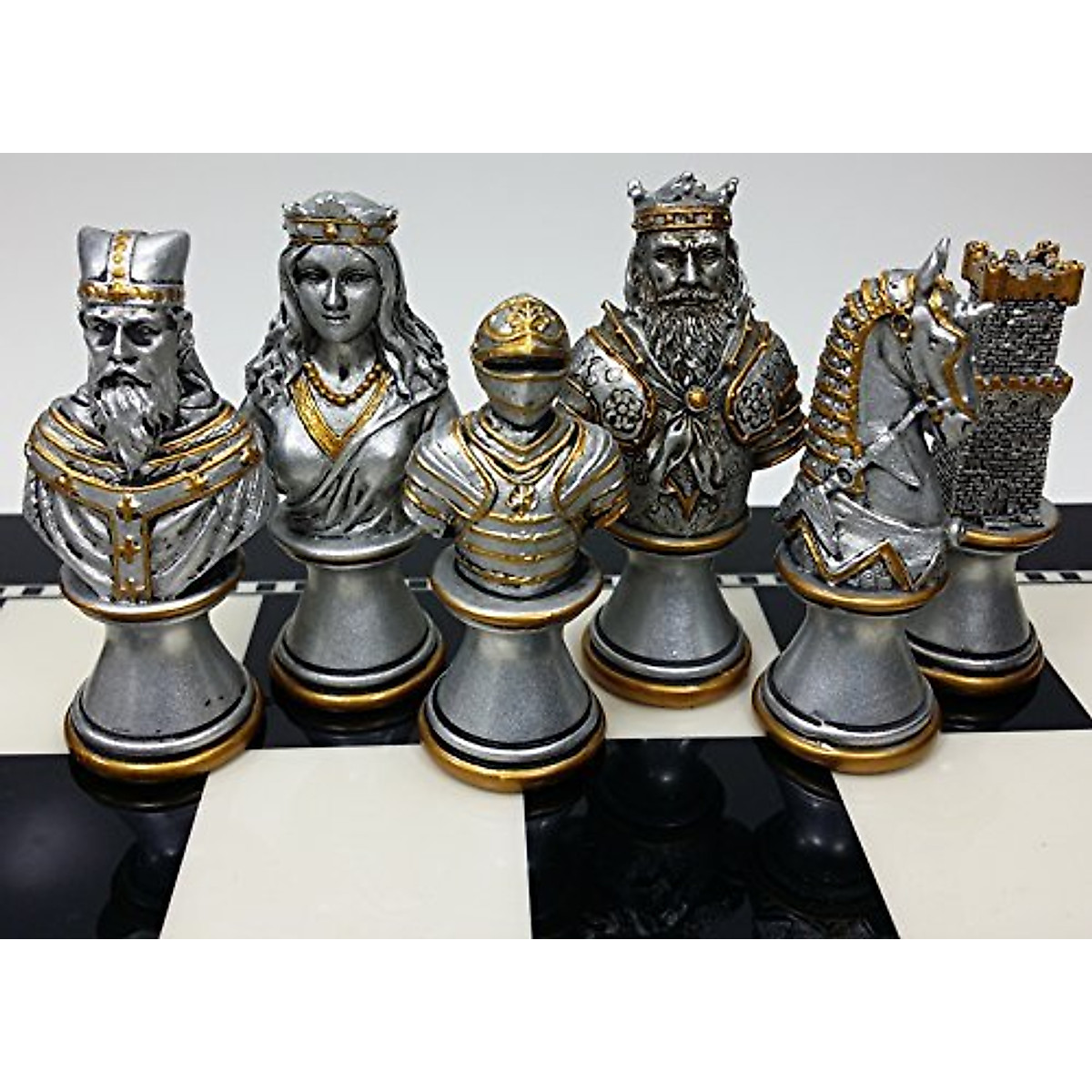 Medieval Times Crusades Knight Chess Men Set Gold & Silver Busts - NO Board