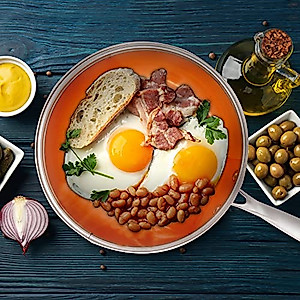 Almond 12 Inch Non-Stick Frying Pan with Lid - Copper Ceramic Fry Pans with Tempered Glass Lid & Stainless Steel Handle, Round Aluminum Saute Pan, Dishwasher and Oven Safe - 12 inches